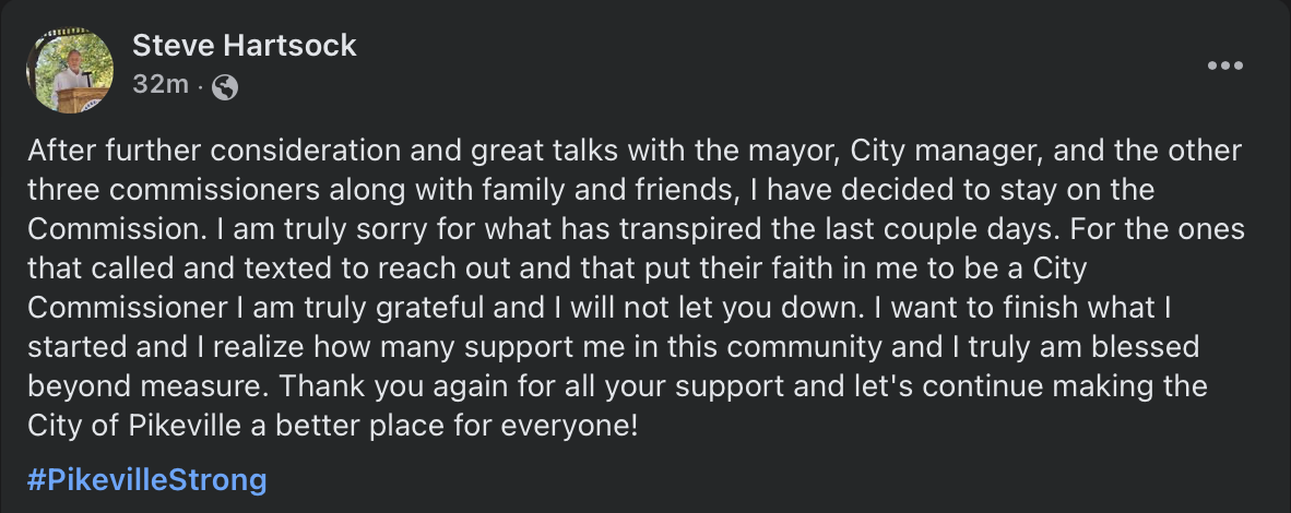 Pikeville city commissioner withdraws resignation - Mountain Top Media